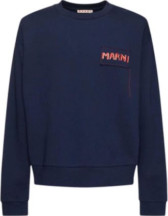 Marni Homme, Sweatshirts et sweats &agrave; capuche, Bleu, Taille: XL Boucl&eacute; Jersey SweaT-shirt