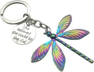 Generico Porte-clés libelula coloré - Porte-clés Libelula en Zinc avec plaque avec phrase - Porte-clés pour amoureux des insectes et des libellules - Porte-clé