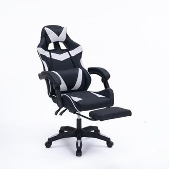 Concept Usine | Chaise de Bureau Gaming Ergonomique ALTAIR Noir/Blanc | Dossier Inclinable 135&deg; | Repose-Pied D&eacute;ployable | Hauteur R&eacute;glable | Coussins Lombaires et 