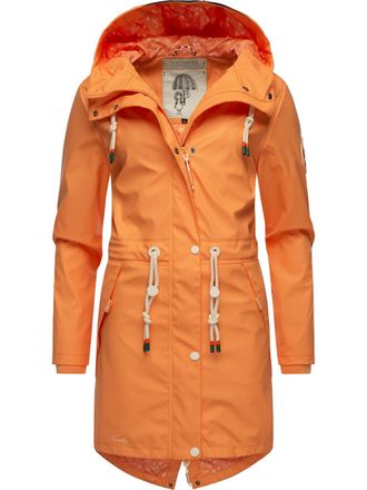 Navahoo Damen &Uuml;bergangsjacke Regenmantel wasserdicht lang mit Kapuze Tropical Stormoo Apricot Sorbet Gr. XS