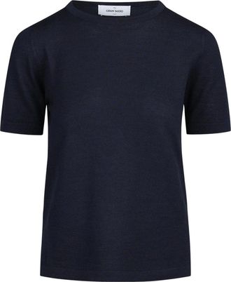 Gran Sasso Pull &agrave; col rond c&ocirc;tel&eacute; - Femme - Tops - Bleu - Taille: 42 FR