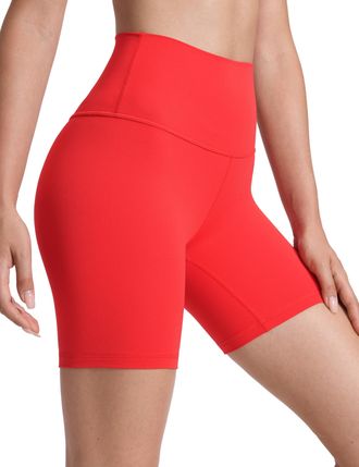 CRZ YOGA Butterluxe Damen Radlerhose Kurze Sporthose High Waist Yoga Sommer Shorts Laufshorts Fitness Hose - 15cm Tiefrot 42