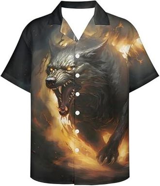 Keephen keephen Loup Hurlant Chemises Hawaiiennes pour Hommes Femmes Loup Impression 3D Chemises &agrave; Boutons &Eacute;t&eacute; Col &agrave; Revers Vacances Chemise