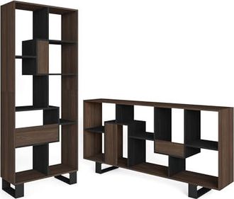 Skraut Home | Bücherregal Bibliothek | Bookshelf, Bookcase | 174x67x31cm | Industriedesign | Moderner Stil | Eiche dunkel und Schwarz