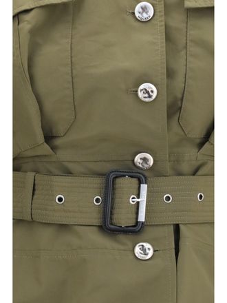 Alexander McQueen Womens Jacket Cropped Belted High-Neck Woodland Green Cotton