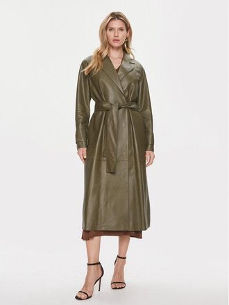 HUGO BOSS Leder-Mantel Sofiane 50505512 Khakifarben Relaxed Fit