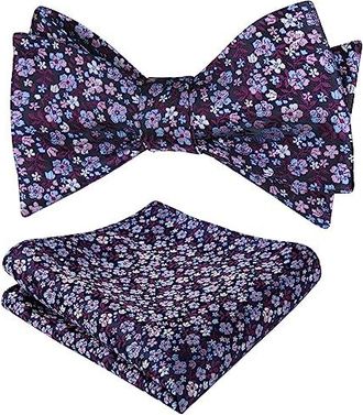 Alizeal Ensemble noeud papillon et carr&eacute; de poche pour homme Motif cachemire floral, 045-Bleu marine/violet, taille unique