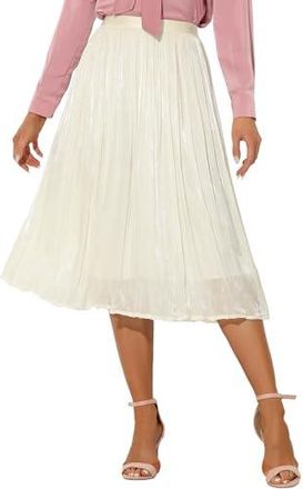 Allegra K Jupe Mi-Longue Plissée pour Femmes Taille Élastique Jupe Accordéon Décontractée Jupe Fluide Trapèze Blanc M