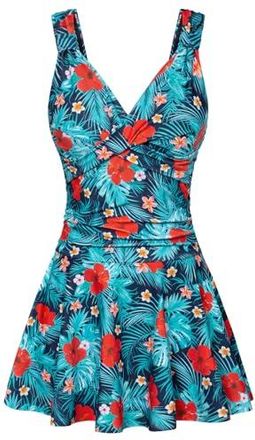 Grace Karin Maillot de bain une pièce pour femme - Contrôle du ventre - Maillot de bain avec jupe, Feuilles bleues., S