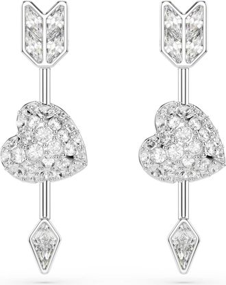 Swarovski Idyllia Drop-Ohrh&auml;nger, Verschiedene Schliffe, Herz mit Pfeil, Wei&szlig;, Rhodiniert