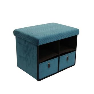 The Home Deco Factory Faltbare Sitzbank mit Schublade 2 Stück, Polyester/MDF, 50cm x 38cm x 38cm, Blau