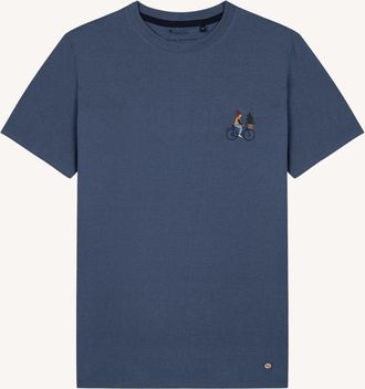 Faguo T-shirt bleu marine brod&eacute; v&eacute;lo coton - ARCY