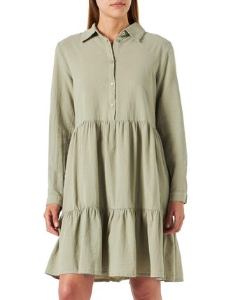 Kaffe Kleid KAnaya Damen Kleid Kurzarm Freizeitkleid Solide V-Ausschnitt Tunikakleid Rüschenbesatz 38, Seagrass