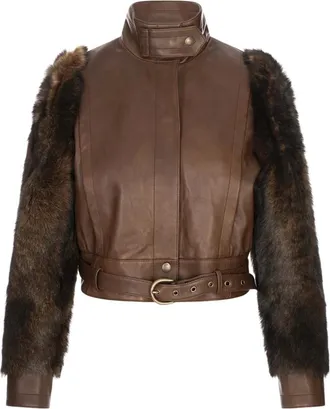 Chloé Femme, Vestes, Brun, Taille: 36 FR Veste Courte en Peau dAgneau Marron