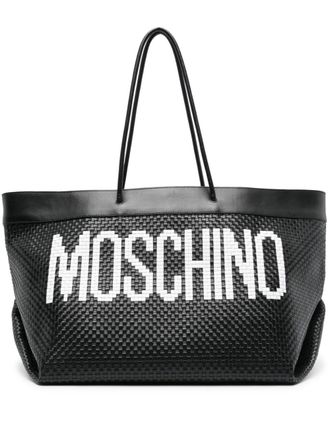 Moschino sac port&eacute; &eacute;paule tress&eacute; &agrave; logo imprim&eacute; - Noir