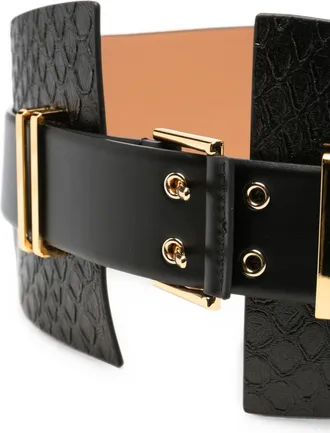 Elisabetta Franchi Snake-Effect Double-Buckle Belt - Black