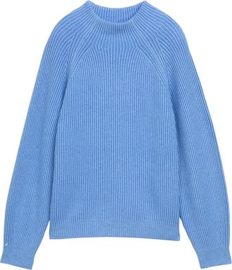 Tom Tailor Damen 1047670 Loose Fit Strickpullover mit Stehkragen, 38708-Light Blue Knit Structure, 3XL