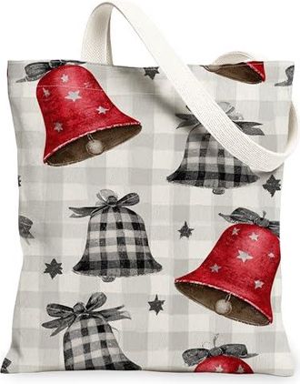 Generic Sacs fourre-tout vintage en toile avec motif clochette rustique, sacs d&eacute;picerie r&eacute;utilisables, l&eacute;gers et lavables en toile pour le shopping, les voyag