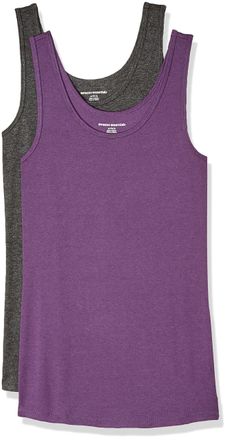 Amazon Essentials Damen Tanktop, Schmale Passform, 2er-Pack, Dunkelgrau Meliert/Dunkelpurpur, XXL