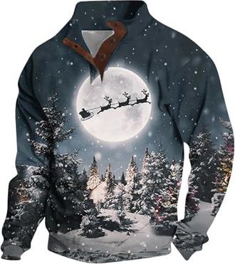 Generic Sweats pour homme - Pull de Noël à trois boutons - Décontracté - Automne et hiver - Coupe ajustée, bleu ciel, 4XL