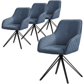 ML Design Esszimmerst&uuml;hle drehbar 4er Set, Textil Webstoff, Blau, Wohnzimmerstuhl mit Armlehne/R&uuml;ckenlehne, 360&deg; Drehstuhl, Polsterstuhl mit Metallbeine