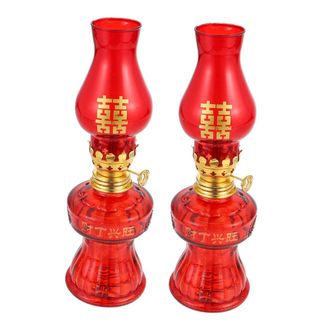 Angoily 2 St&uuml;ck Rote Glas Petroleumlampe Verstellbar mit Baumwolldocht Windfest f&uuml;r Hochzeiten und Festliche Dekoration