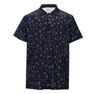 Generic Chemise d&eacute;t&eacute; &agrave; revers pour homme pour impression r&eacute;tro &agrave; manches courtes, Noir, XXL