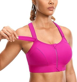 Syrokan Soutien Gorge Femme Sport sans Armature Grande Taille Maintien Extreme à Impact Élevé Zipper Avant Bretelles Réglables Hibiscus Violet 90E