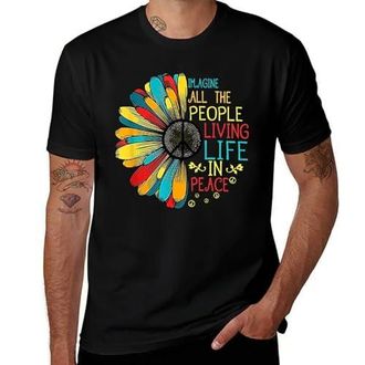 Generic T-shirt hippie vintage - All The People Living in Peace, T-shirt graphique Flower Power années 60, style bohème rétro, Style noir, 6XL