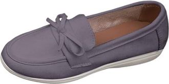Generic Chaussures de marche pour femme avec noeud - Bout rond - Chaussures de ballet en daim - Semelle plate - Couleur unie - Confortables - Chaussures de sp