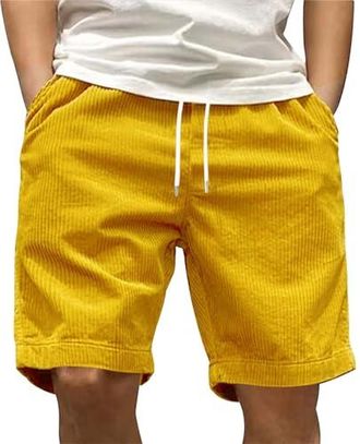 Generic Short classique en velours côtelé pour homme - Short de bain léger avec élastique - Coupe droite - Short de trekking - Short cargo - Uni, jaune, XXL