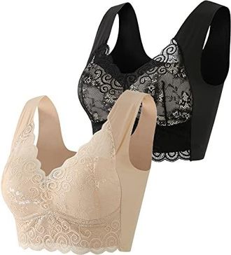 Generic Soutien-gorge 2026 pour femmes soutien-gorge 2 en dentelle grande taille sous-v&ecirc;tements Bralette Crop Top sexy femme grand soutien-gorge push-up &agrave; lac