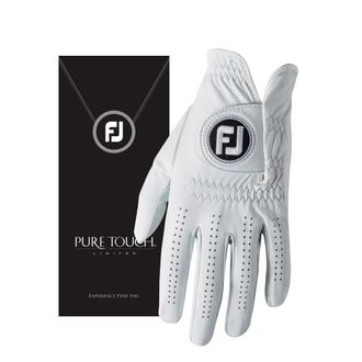 FootJoy Pure Touch Limited Golfhandschuhe für Herren, Weiß, Größe XL, auf der linken Hand getragen