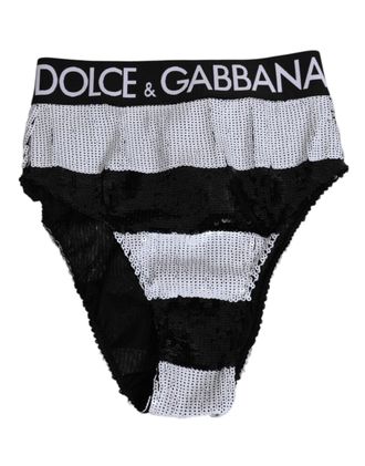 Dolce & Gabbana Womens Black White Sequin High Waist Panty Underwear And Clothing