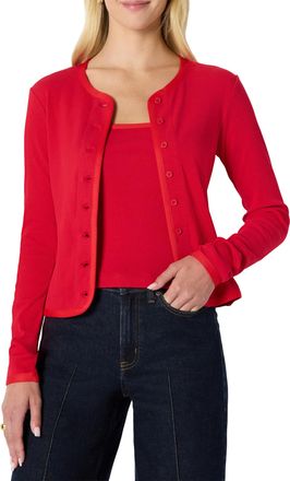 Amazon Essentials Damen (Demis Favorit) Slim-Fit Strickcardigan mit Rippstruktur und Cami-Top mit Abnehmbaren Trägern, Rot, XXL