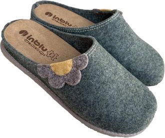 Inblu Chaussons confort hiver en feutre femme GIRASOL bout fermé et semelle amovible et décor, Motif menthe, 37 EU