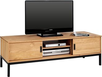 IDIMEX Lowboard TV M&ouml;bel Selma, Fernsehtisch Fernsehschrank im Industrial Design mit 2 Schiebet&uuml;ren 1 offenes Fach, Kiefer massiv, gebeizt/gewachst