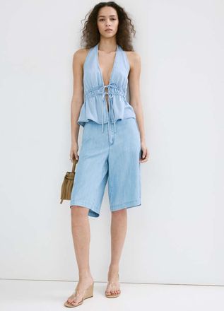 Mango Bermudas en denim coupe droite taille basse bleu clair - Femme - 32 - MANGO