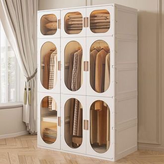Generic Kleiderschrank Wardrobe Bedroom PP- und Metallmaterialien Schlafzimmerschrank Höhe 132/164 cm Rollenbasiert for Schlafzimmer und Wohnzimmer Tiefe Bis 