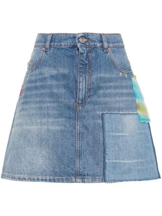 Marni minijupe en jean à appliqué - Bleu