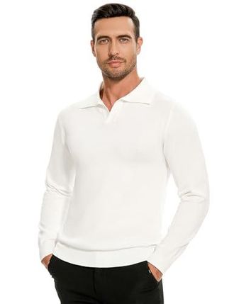 iClosam Sweater Homme &agrave; Col Polo Pull Tricot&eacute; D&eacute;contract&eacute; Style Minimaliste Chandail Uni &agrave; Manches Longues pour Style Urbain et &Eacute;l&eacute;gant, Blanc cr&egrave;me, M