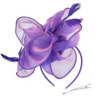 Dreshow Damen Fascinators Hut Cocktail Party Tee Kopfbedeckung Blume Mesh Organza Bänder Federn auf Einem Stirnband