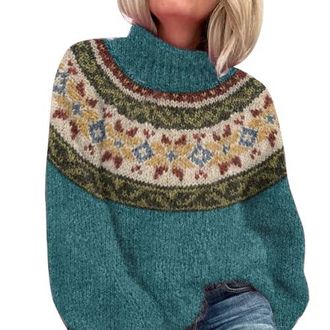 Generic Pull pour femme - Pull en tricot léger à manches longues et col rond - Chaud - Tendance, B Bleu marine, 4XL