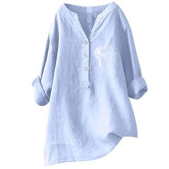Generic Chemise Femmes Coton Et Lin Grande Taille Casual Chemises &Eacute;t&eacute; &Agrave; Manches Longues Col V Baggy Hauts L&eacute;ger Confortable Tunic Mode Coton Et Lin Chic Et El