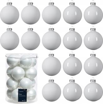 Kaemingk Weihnachtsbaum Glaskugel Set, Winterweiß/Matt-Glänzend 8cm, Hochwertige Deko, 16-teilig