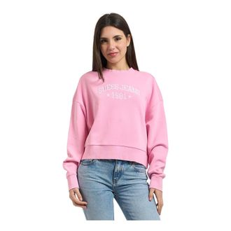 Guess Femme, Sweatshirts et sweats &agrave; capuche, Rose, Taille: 36 FR Embroidered Logo SweaT-shirt