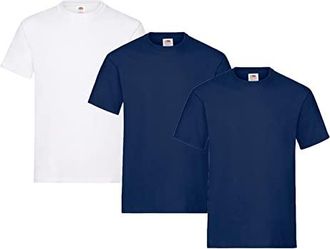 Fruit Of The Loom Lot de 3 t-shirts pour homme Taille 3XL (2 x bleu marine, 1 x blanc) Avec 1 bloc-notes HL Kauf