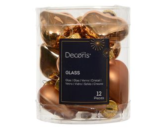 Kaemingk Christbaumschmuck Herzen Glas 4cm x 12 St&uuml;ck - Glasherzen Christbaumkugeln Weihnachtskugeln Weihnachten - Weihnachtsbaumschmuck - Brandy