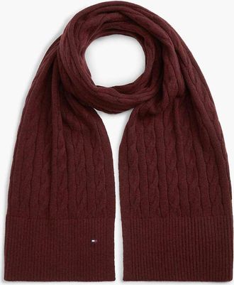 Tommy Hilfiger &eacute;charpe en m&eacute;lange de laine dagneau &agrave; torsades, bordeaux fonc&eacute;-Rouge