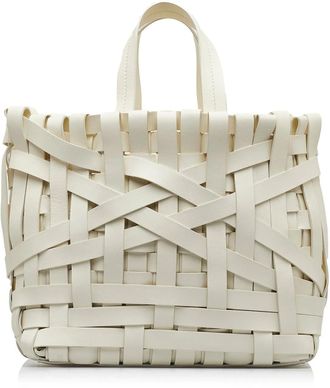Jil Sander Shopper - Woven Leather Basket Tote - Gr. unisize - in Wei&szlig; - f&uuml;r Damen